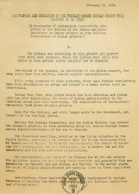 1934 - Indian Reorganization Act Signed | NHBP Denied Federal ...